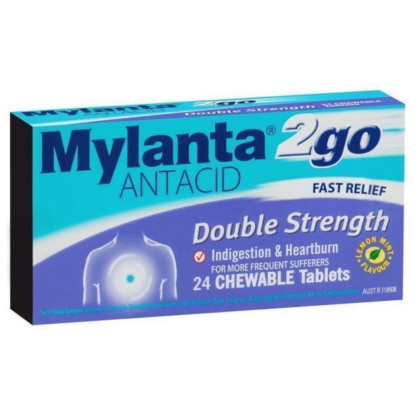 Mylanta 2Go Antacid Double Strength Tablets Lemon Mint 24 Pack ...