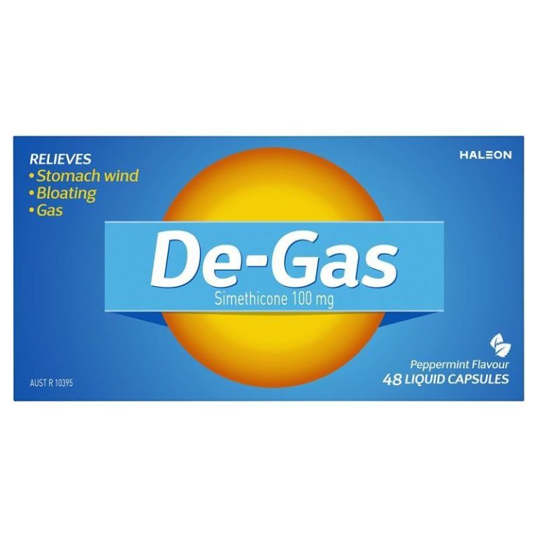 De Gas 48 Capsules for Stomach Wind, Bloating, Gas (Peppermint Flavour ...